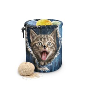 sellikakes cute cat small yarn bag, canvas crochet bag organizer, knitting bag, yarn holder for crochet beginner,knitting & crochet supplies