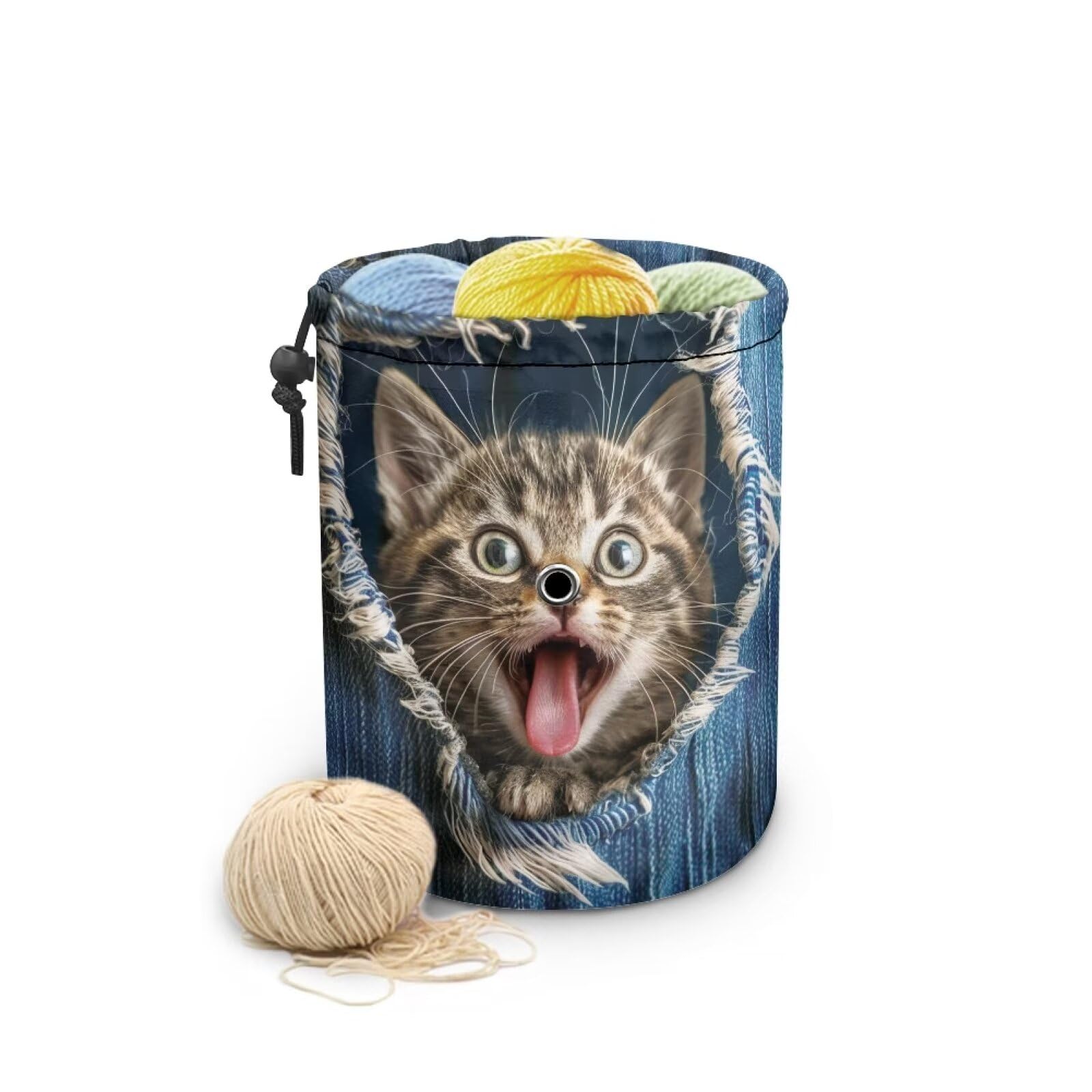 Sellikakes Cute Cat Small Yarn Bag, Canvas Crochet Bag Organizer, Knitting Bag, Yarn Holder for Crochet Beginner,Knitting & Crochet Supplies