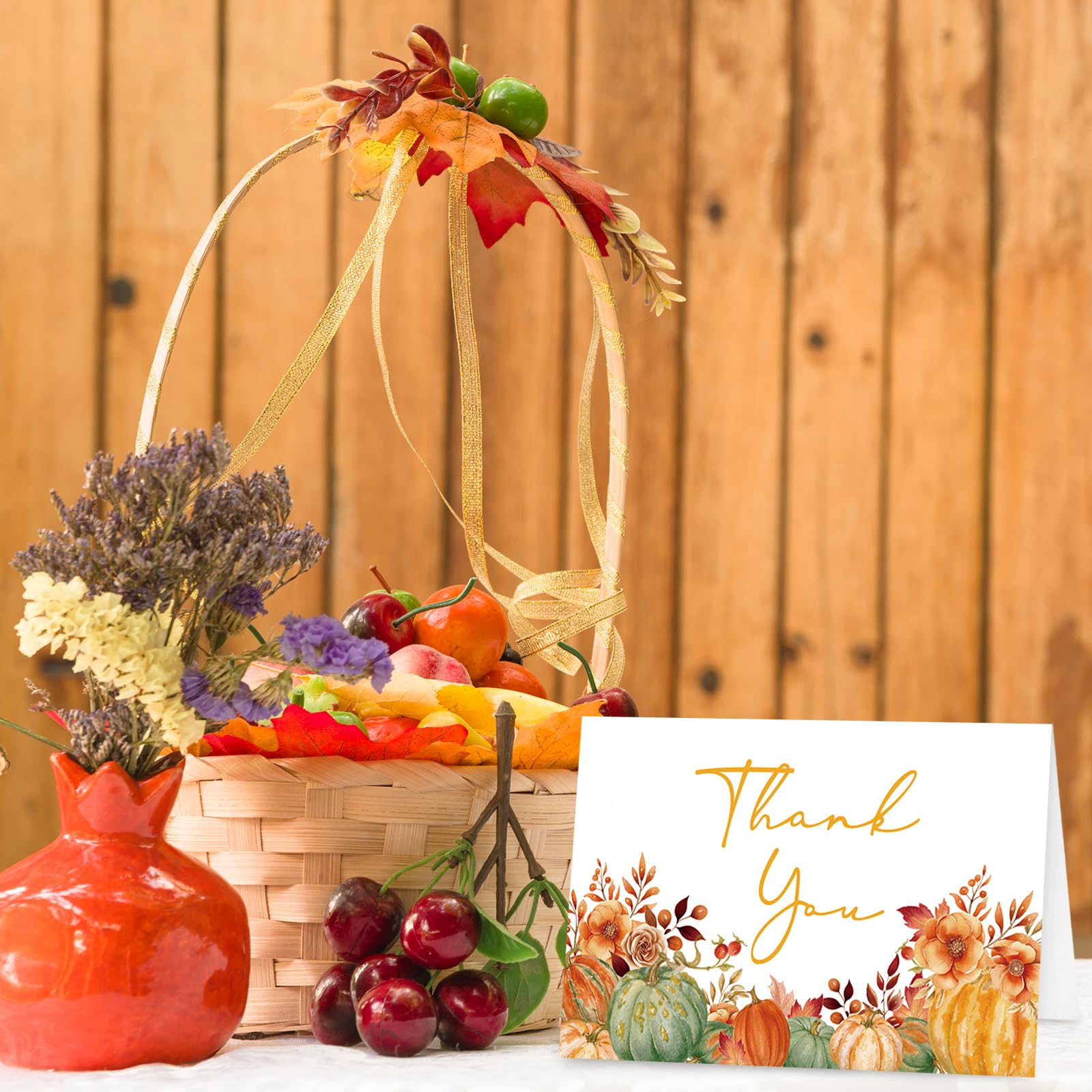 Whaline 24 Pack Fall Thank You Cards Bulk Watercolor Orange Green Pumpkin Greeting Cards with Envelopes Stickers Blank Note Cards for Autumn Party Supplies, 4 x 6 Inch