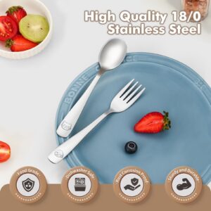 DRKIO Stainless Steel Toddler Utensils Set - 12 Pieces Kids Silverware Set Children Safe Food Grade Small Forks and Spoons Dishwasher Safe Mirror Polished