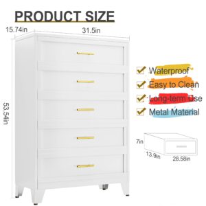 pozdeg 5 Drawers Dresser for Bedroom, 53.5" H Tall Metal Storage Organizer Drawer Chest with Large Capacity, Office Home Multi-Functional Accent Cabinet for Bedroom Hallway Closet