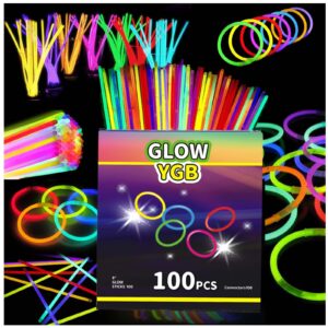 glow ygb 207 glow sticks bulk party pack, halloween glow sticks for kids camping, glow in the dark sticks,8” glow party supplies bracelets