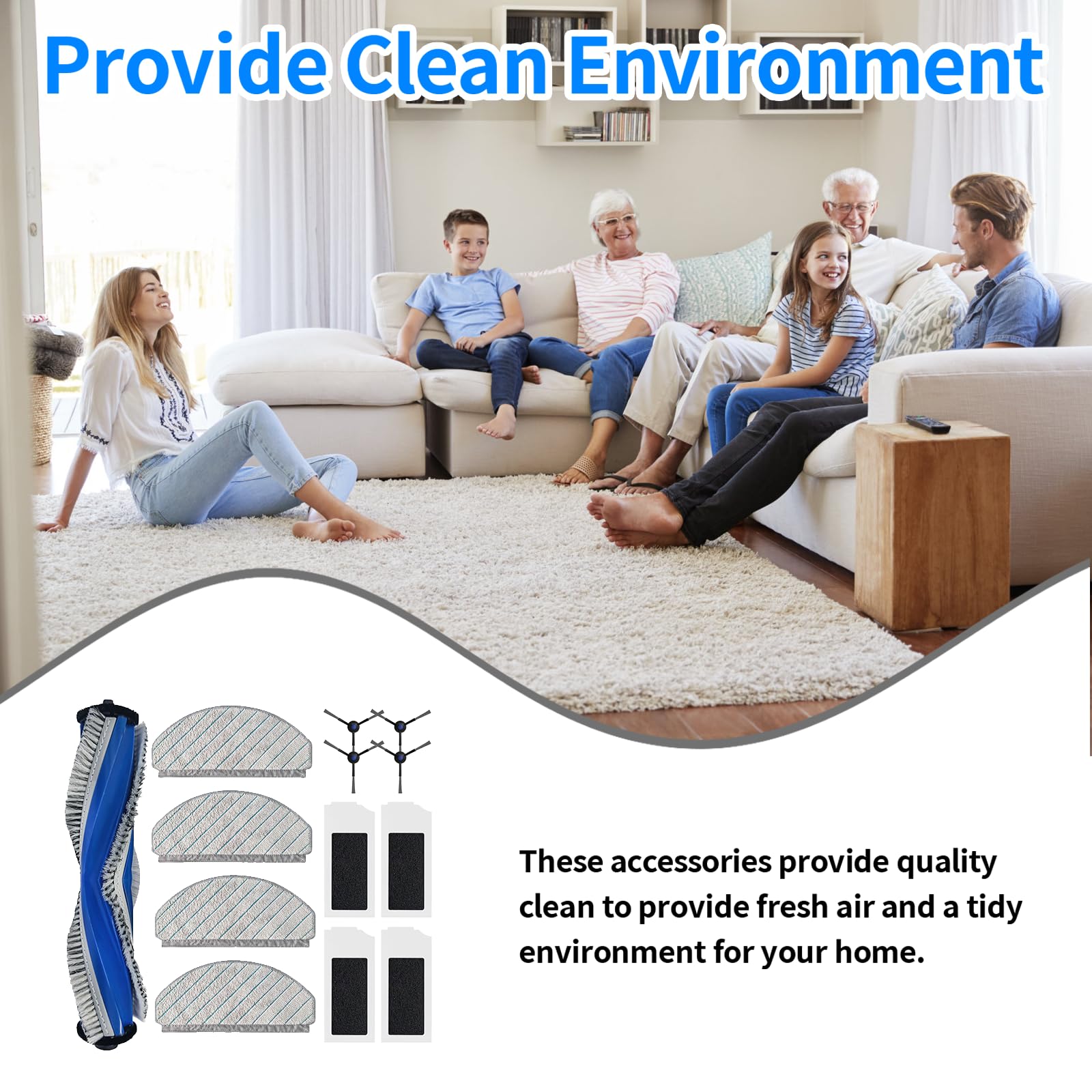 17 Pack Accessories Compatible with Yeedi C12 PRO PLUS Robot Vacuum.1 Main Brush,4 side brushes,4 Filters,4 mop pads