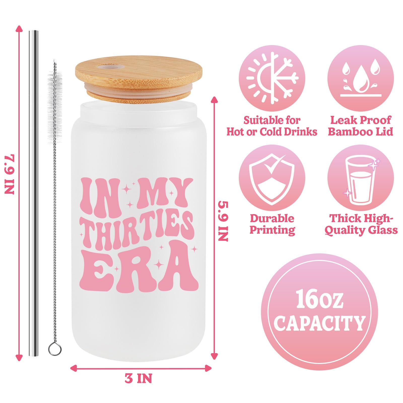 COCOGIFTS 30th Birthday Gifts for Her women - 30th Birthday Decorations for Her - 30 Year Old Gift Ideas for Women - In My Thirties Era - 16 Oz Coffee Glass Cup