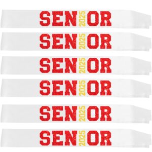 6Pcs White Senior 2025 Satin Sashes with Red Gold Glitter Letters- 2025 Graduation Celebrations Sashes - Senior Cheer Sash - Cheerleader Sash - Class Competition Sashes