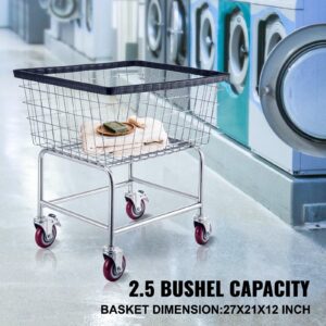 Generic Wire Laundry Cart, 2.5 Bushel Wire Laundry Basket with Wheels, 21x27x27.5 inches, Steel Frame with Chrome Finish, 4-inch Casters, Wire Basket Cart For Laundry