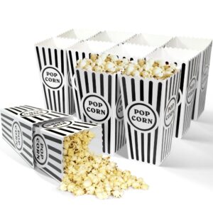 novelty place 12 pcs classic popcorn boxes, 46 oz black and white striped cardboard paper popcorn container for movie night party - 7.8" tall x 3.9" square