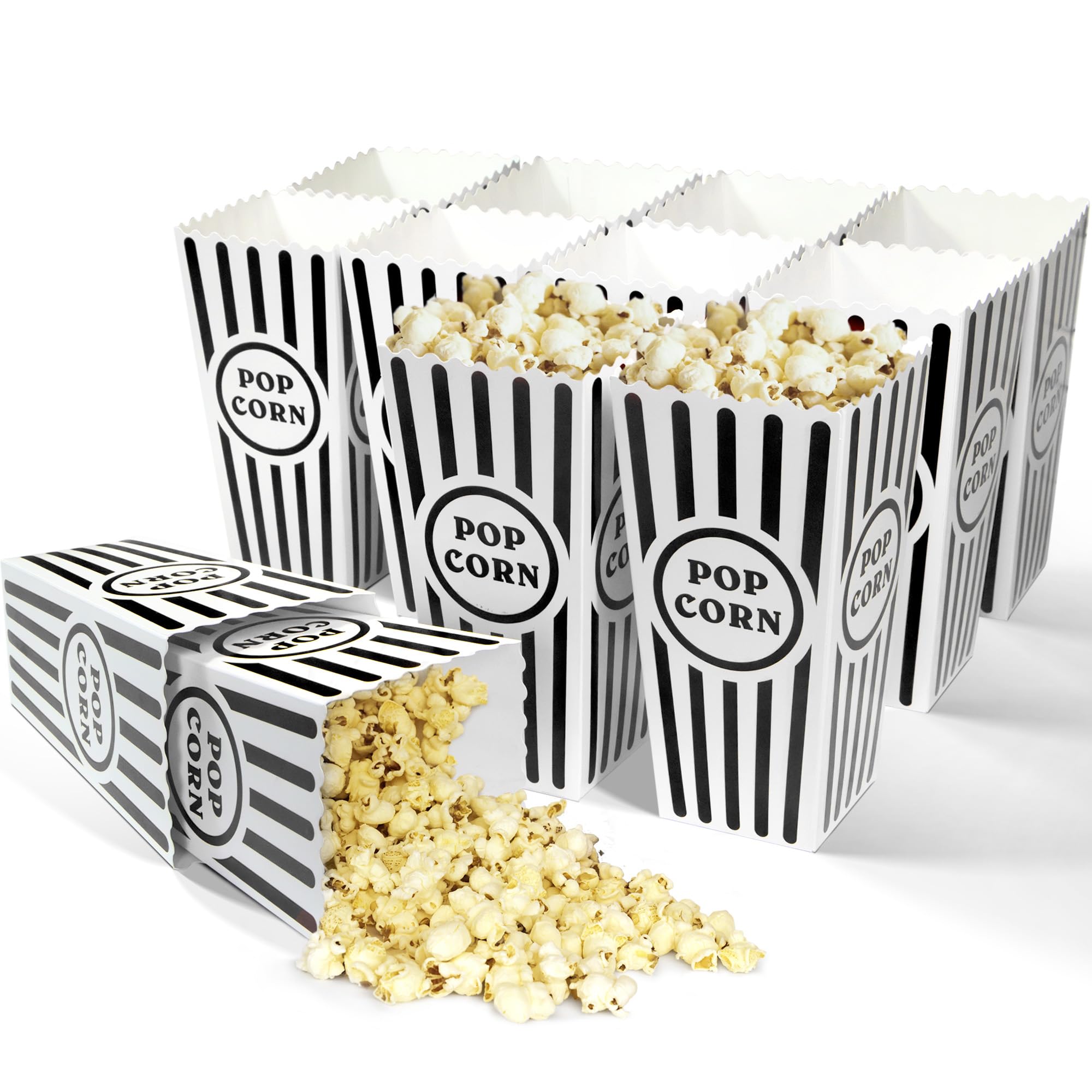 Novelty Place 12 Pcs Classic Popcorn Boxes, 46 oz Black and White Striped Cardboard Paper Popcorn Container for Movie Night Party - 7.8" Tall x 3.9" Square