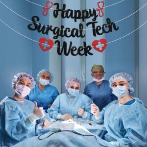 Happy Surgical Tech Week Banner - Surgical Technologist Appreciation Week Decor, Hospital Office Clinics, Thank You Nurse Doctor Party Decor 1 Black & Red Glitter