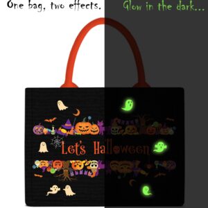 Let's Tote Halloween Canvas Candy Tote Bag With Handle, Ghosts Glow In The Dark, Great Pumpkin Halloween Party Gift. Reusable Bag for Trick or Treat, Candy Bucket. (Large)