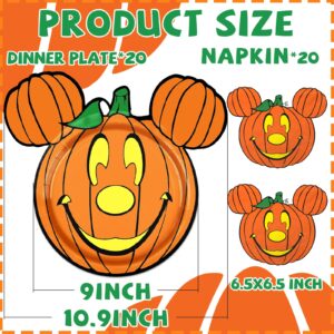 Halloween Dinnerware,Mouse Themed Pumpkin Plates and Napkins Decorations,Disposable Fall Halloween Party Tableware for Autumn Thanksgiving Party Supplies