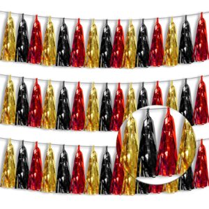 3p metallic fringe banner garland foil tinsel streamer wall hanging curtain backdrop banners for parade floats graduation decorations, baby bridal shower party decoration(red-black gold)