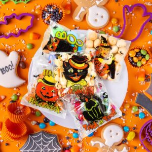 Blosssound 300 Pcs Halloween Cellophane Treat Bags Halloween Self Adhesive Candy Bags Clear Witch Cat Pumpkin Goodie Cookie Gift Bags for Halloween Party Favors Supplies