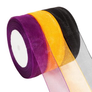 3pcs halloween ribbon for gift wrapping 1 inch 150 yards halloween decorations sheer wrapping ribbon for halloween gifts ribbons for crafts halloween party favors thin ribbon for flower bouquet