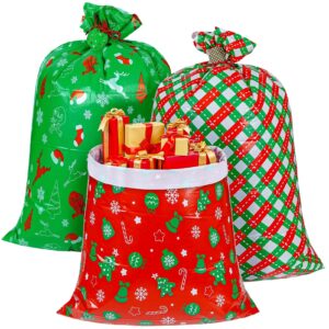 cubesland large christmas gift bags,3 jumbo christmas plastic gift bags,huge gifts bags for presents,christmas bags for gifts giant,christmas holiday gift wrap with tag & tie,extra large/big/medium