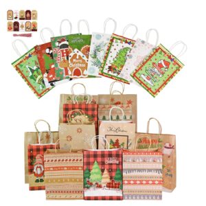 arpadamo 20pcs christmas gift bags with 20 pack gift tags, christmas paper goody bags with handles, christmas treat bags xmas paper bags for holiday party supplies (4 large,8 medium,8 small)