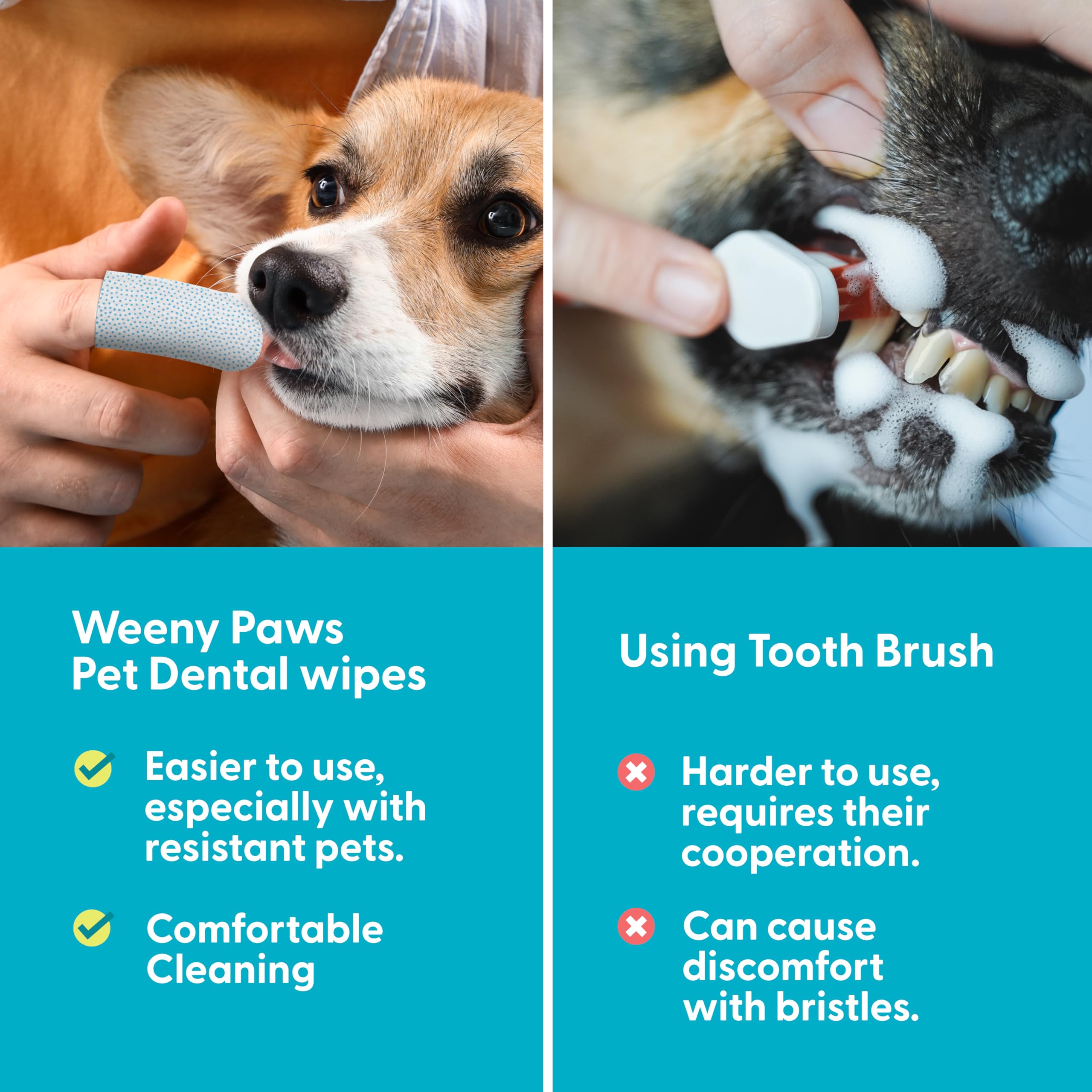 WEENY PAWS Pet Dental Wipes for Dogs & Cats, Remove Bad Breath and Plaque, Easy to use, Dog Finger Toothbrush, Disposable Gentle Cleaning Pet Dental Wipes, Gentle Dog Toothbrush, 50 Wipes