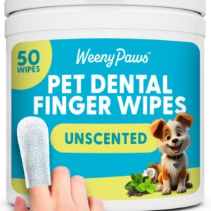 WEENY PAWS Pet Dental Wipes for Dogs & Cats, Remove Bad Breath and Plaque, Easy to use, Dog Finger Toothbrush, Disposable Gentle Cleaning Pet Dental Wipes, Gentle Dog Toothbrush, 50 Wipes