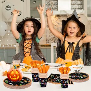 Jremreo 175 Pcs Halloween Tableware Party Supplies Set - Serves 25, Spooky Happy Halloween Disposable Dinnerware, Includes Plates, Cups, Napkins, Forks, Spoons, Knives for Trick or Treat Favors