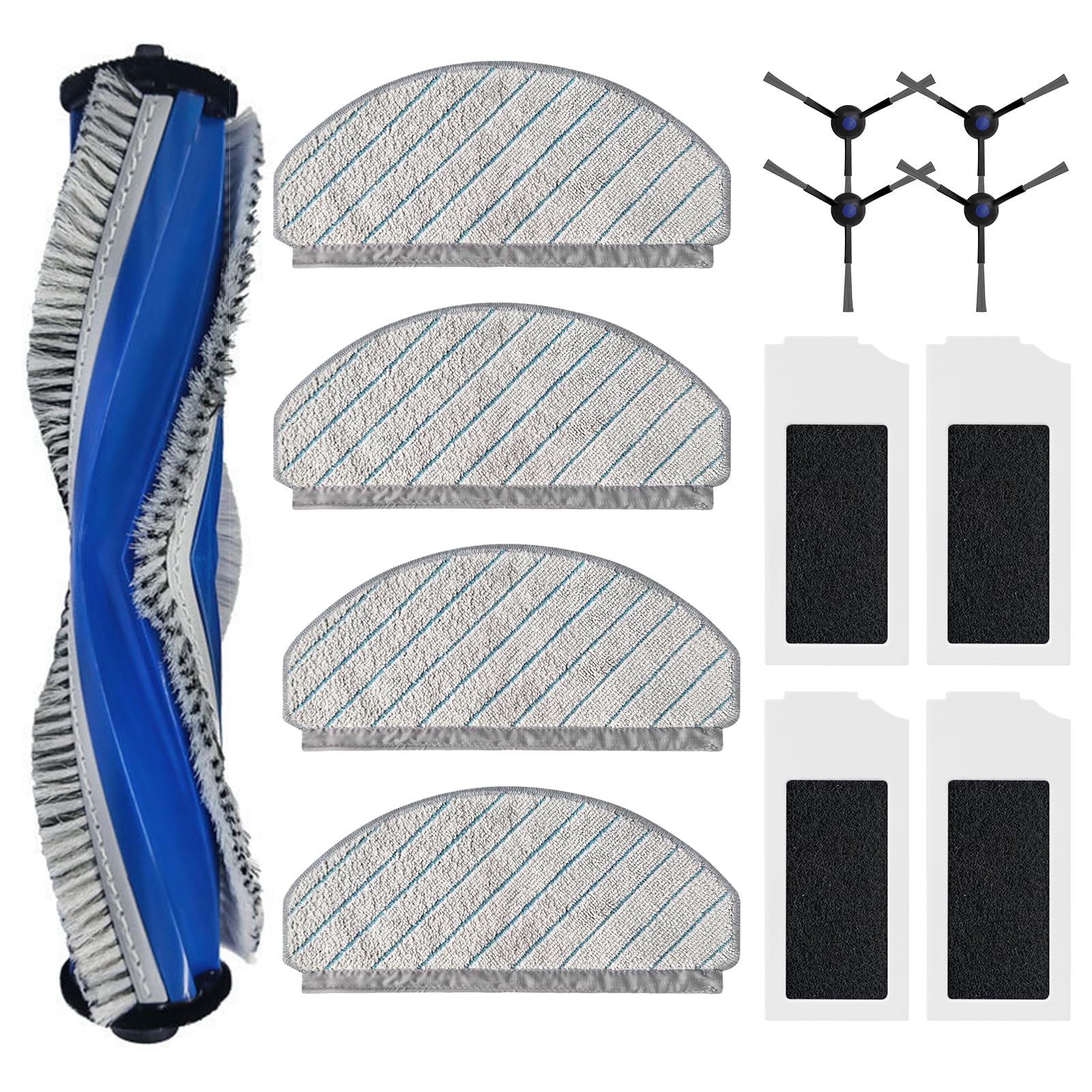 17 Pack Accessories Compatible with Yeedi C12 PRO PLUS Robot Vacuum.1 Main Brush,4 side brushes,4 Filters,4 mop pads