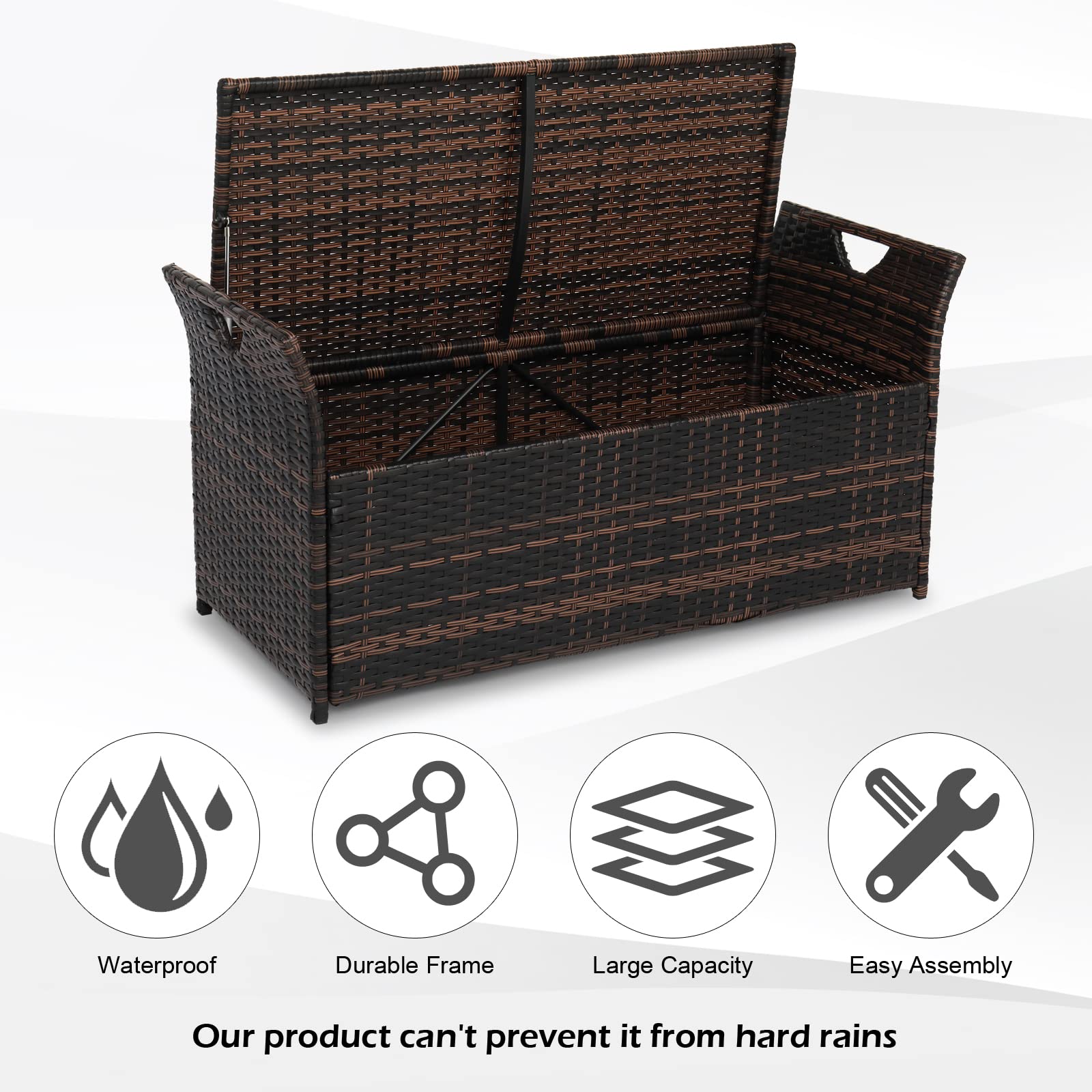 VINGLI 40 Gallon Outdoor Rattan Deck Box w/Cushion, Patio Wicker Storage Box for Tools and Supplies Storage, Garden Deck Storage Bin for Garden, Balcony, Porch, Pool, Yard, Brown