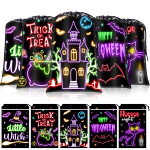 blosssound 72 pcs halloween drawstring treat bags black neon candy bags trick or treat goody bags halloween shining plastic goodie gift bags for halloween party favors