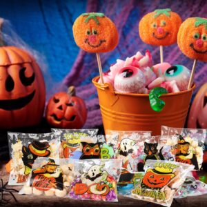 Blosssound 300 Pcs Halloween Cellophane Treat Bags Halloween Self Adhesive Candy Bags Clear Witch Cat Pumpkin Goodie Cookie Gift Bags for Halloween Party Favors Supplies