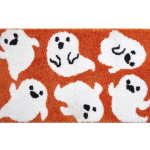 Estmy Cute Ghost Small Area Rugs Non Slip Washable Cute Halloween Fall 2x3 Throw Rugs for Bedroom Kitchen Entryway Indoor, Spooky Funny Shaggy Microfiber Spirit Autumn Halloween Bathroom Rugs