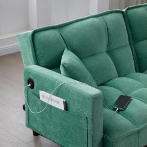 mr.waiba 75" Sofa Bed Adjustable Sleeper Sofa, Small Sofa with USB Charging Port for Living Rooms/Small and Medium-Sized Spaces, Chenille Fabric, Lazy Lounge Sofa Apartment Sofa Bed(Green)