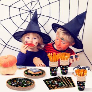 Jremreo 175 Pcs Halloween Tableware Party Supplies Set - Serves 25, Spooky Happy Halloween Disposable Dinnerware, Includes Plates, Cups, Napkins, Forks, Spoons, Knives for Trick or Treat Favors