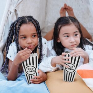 Novelty Place 12 Pcs Classic Popcorn Boxes, 46 oz Black and White Striped Cardboard Paper Popcorn Container for Movie Night Party - 7.8" Tall x 3.9" Square