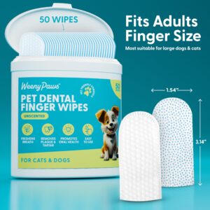 WEENY PAWS Pet Dental Wipes for Dogs & Cats, Remove Bad Breath and Plaque, Easy to use, Dog Finger Toothbrush, Disposable Gentle Cleaning Pet Dental Wipes, Gentle Dog Toothbrush, 50 Wipes