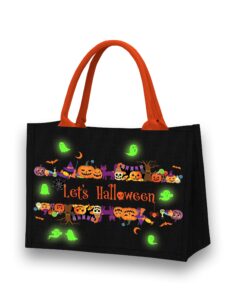 let's tote halloween canvas candy tote bag with handle, ghosts glow in the dark, great pumpkin halloween party gift. reusable bag for trick or treat, candy bucket. (large)