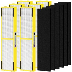 6 packs flt5000 plastic frame true hepa filter c replacement compatible with ac5000 ac5000e ac5250pt ac5350b ac5350bca ac5350w ac5300b with 6 packs activated carbon pre-filters