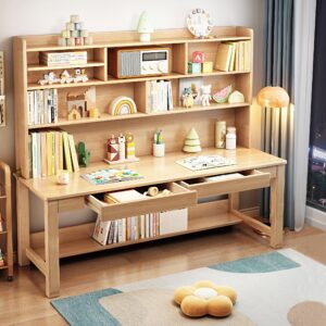 balanbo kids desk kids table with hutch for children wood table solid wood desk two positions suitable for two people suitable for children's study adult home office and other places(natural)