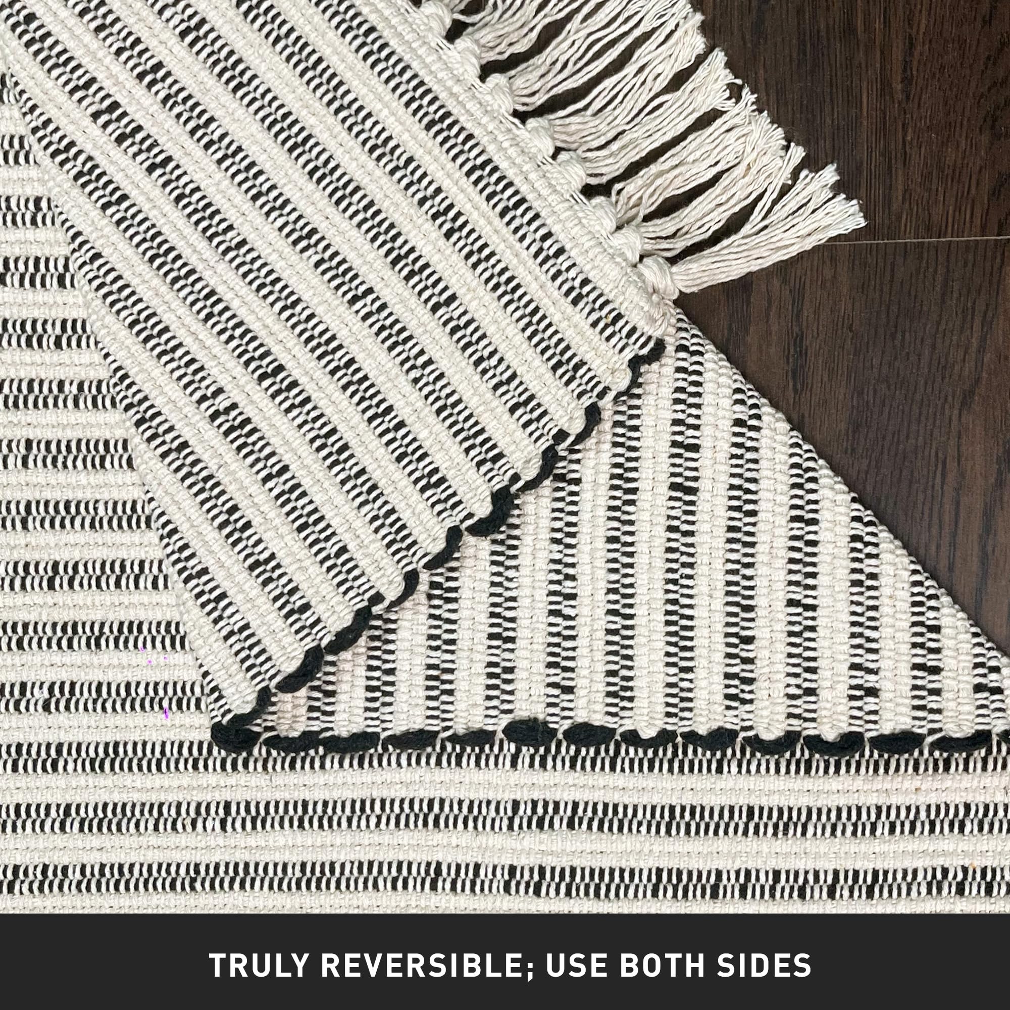 Chardin home Black & Ivory Providence Throw Rug 2x3 feet |Hand Woven Farmhouse Rug | Great in Kitchens entryways doormats Bathrooms Meditation Mat | Machine Washable & Reversible Cotton Rug