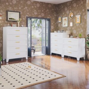 pozdeg 5 Drawers Dresser for Bedroom, 53.5" H Tall Metal Storage Organizer Drawer Chest with Large Capacity, Office Home Multi-Functional Accent Cabinet for Bedroom Hallway Closet