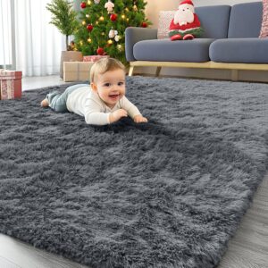 olanly area rugs for living room bedroom, machine washable 4x5.9 feet soft fluffy shaggy bedside rug, indoor floor carpet for kids girls and boys, dorms, nursery rooms, home decor aesthetic, grey