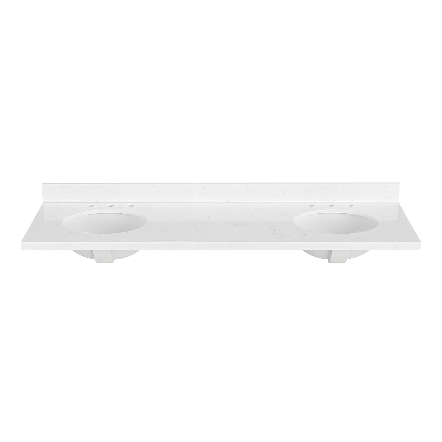 ARIEL 72 inch double bathroom vanity top with sink, 1.5 Inch Thick Miter Edge Carrara White Quartz top, Oval double sink vanity top, Includes Backsplash