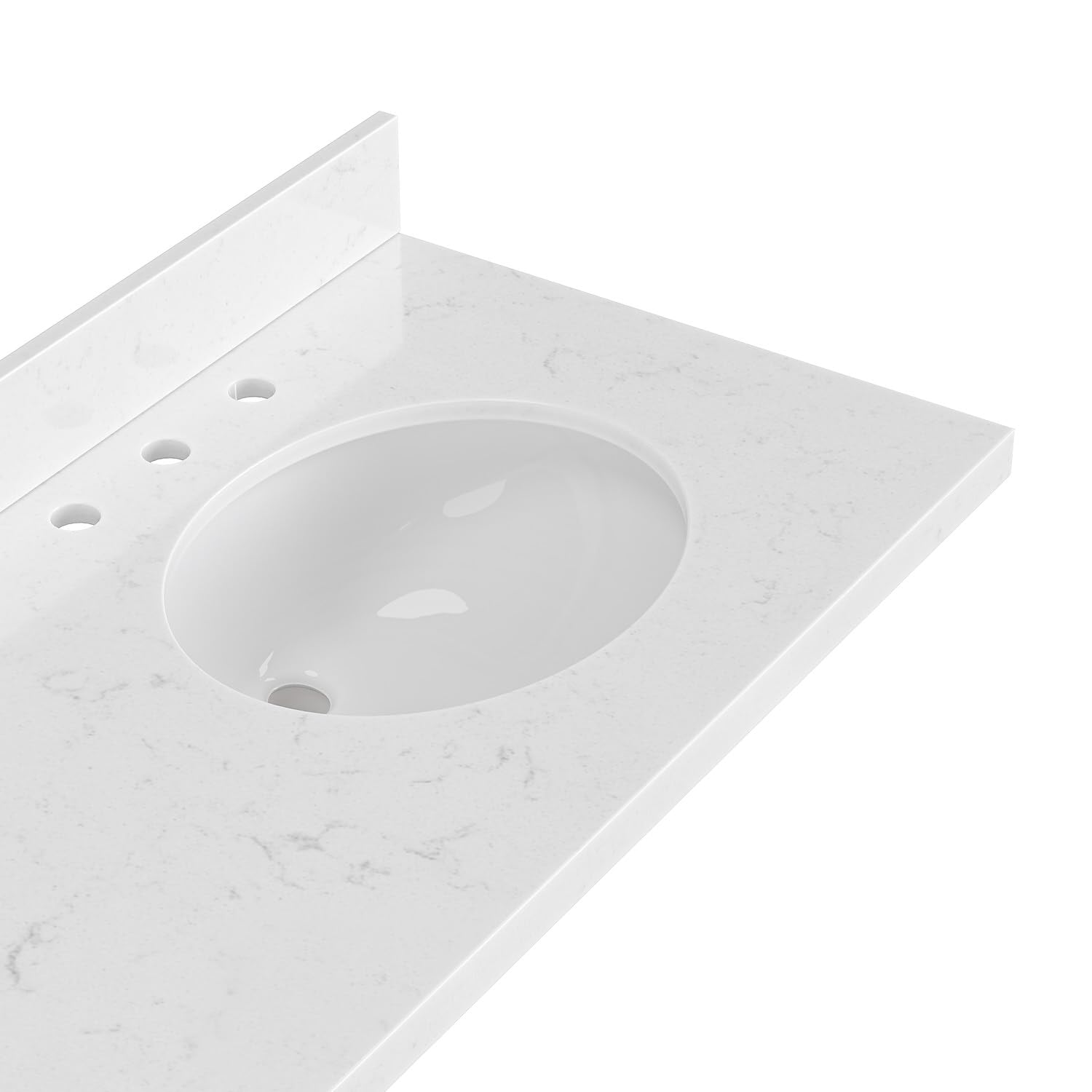 ARIEL 72 inch double bathroom vanity top with sink, 1.5 Inch Thick Miter Edge Carrara White Quartz top, Oval double sink vanity top, Includes Backsplash