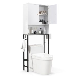 byroce over the toilet storage cabinet, toilet shelf rack space saver with metal frame, adjustable shelf & open compartment, freestanding over toilet bathroom organizer for toilet & laundry room