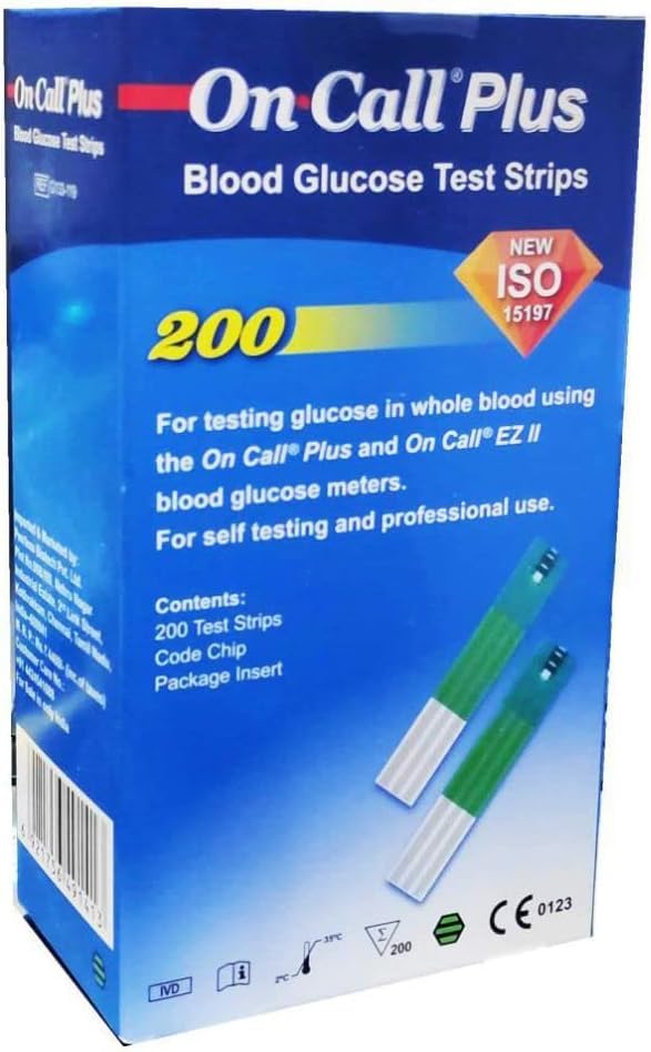 Generic On-Call Plus Blood Glucose glucometer with 200 Test Strips Blue