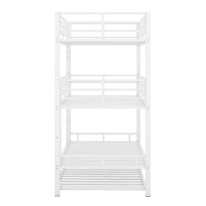 Harper & Bright Designs White Triple Bunk Bed with Trundle, Twin Over Twin Bunk Beds, Metal Quad Bunk Beds, 3 Bunk Beds with 2 Ladders & Guardrails, Convertible Heavy Duty Steel Frame