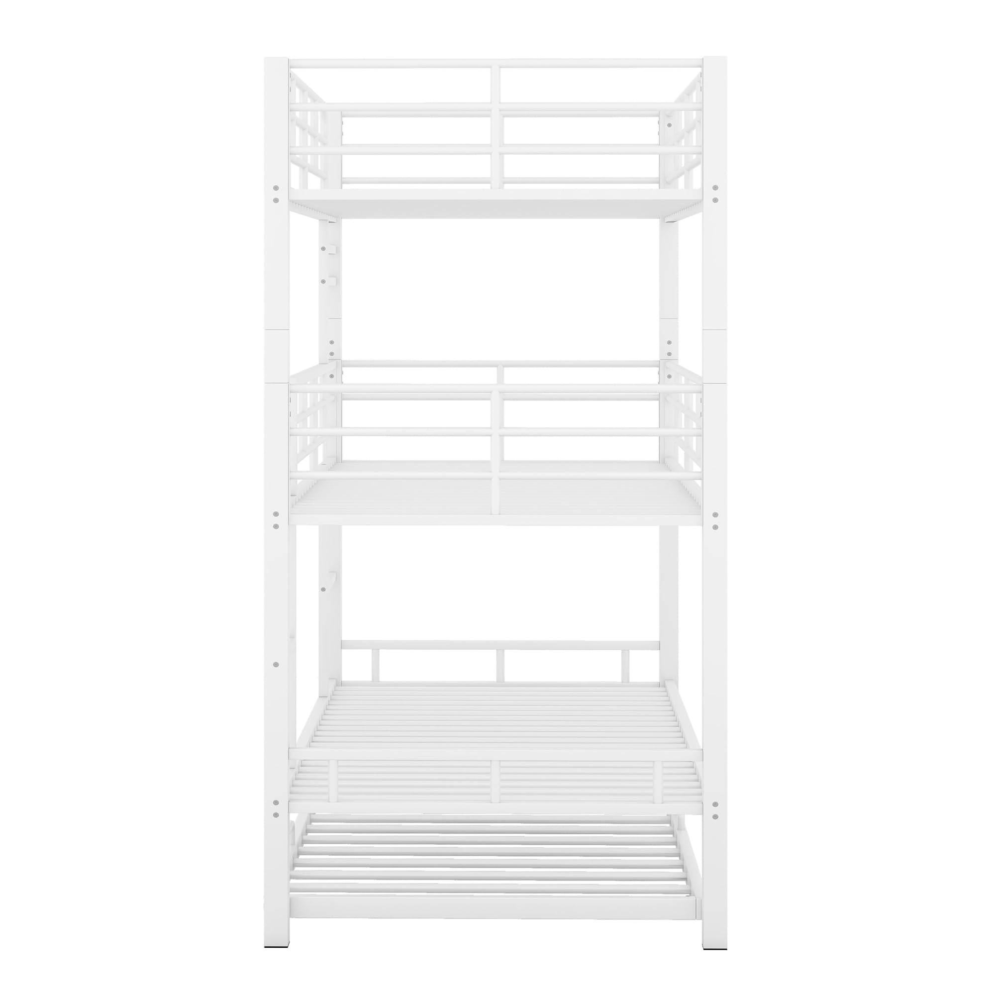 Harper & Bright Designs White Triple Bunk Bed with Trundle, Twin Over Twin Bunk Beds, Metal Quad Bunk Beds, 3 Bunk Beds with 2 Ladders & Guardrails, Convertible Heavy Duty Steel Frame