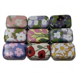 CCUUHJ 32 Pack Metal Hinged Tin Box Container Mini Floral Daisy Tulips Pattern Portable Small Storage Container Kit with Lid for Home Storage Craft Organize 2.2x1.5x1 Inch (A)