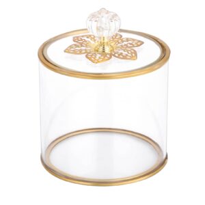 hipiwe glass qtip holder with lid gold bathroom canister clear qtip holder dispenser jar for cotton swabs jewelry hair band cotton ball organizer box for vanity countertop