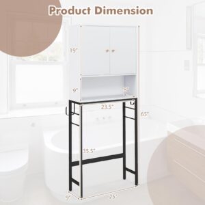 Byroce Over The Toilet Storage Cabinet, Toilet Shelf Rack Space Saver with Metal Frame, Adjustable Shelf & Open Compartment, Freestanding Over Toilet Bathroom Organizer for Toilet & Laundry Room