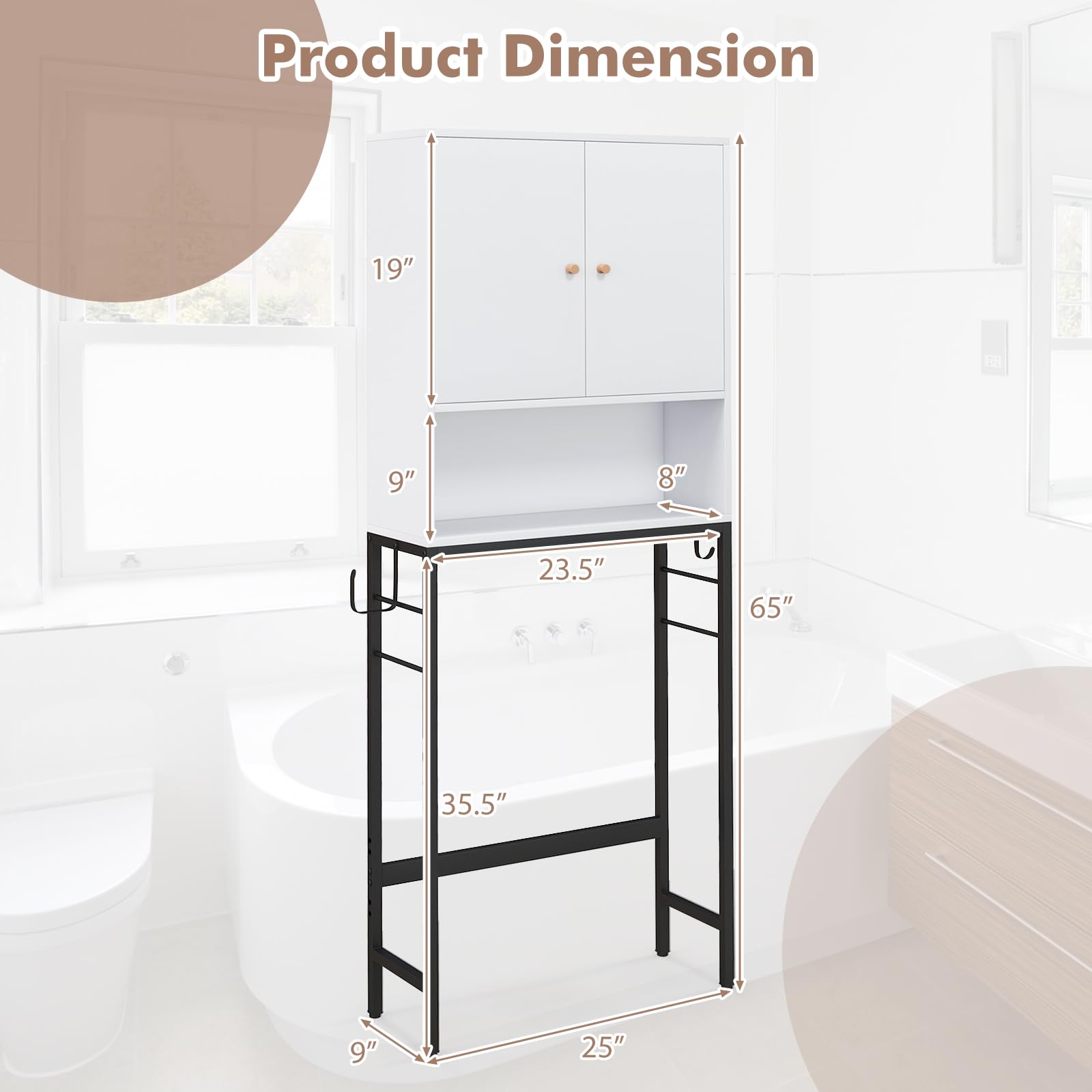 Byroce Over The Toilet Storage Cabinet, Toilet Shelf Rack Space Saver with Metal Frame, Adjustable Shelf & Open Compartment, Freestanding Over Toilet Bathroom Organizer for Toilet & Laundry Room