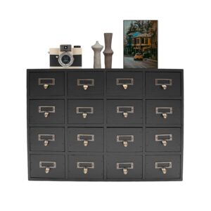 ndkashf 16 drawers cabinet with drawers tabletop apothecary chests and cabinets library card catalog cabinet herb storage box wooden desk drawer organizer medicine rustic furniture (black)