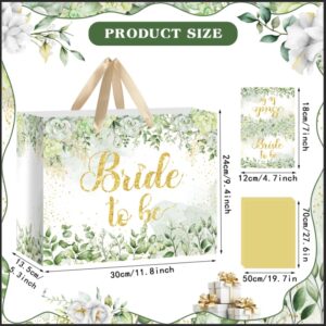 Bride Gift Bag Sage Green Bridal Shower Gift Bags with Cards Tissue Paper Large Bridal Gift Wrapping Bag Bachelorette Engagement Wedding Shower Gift Bag for Sage Green Christmas Bride to Be Party Decoration